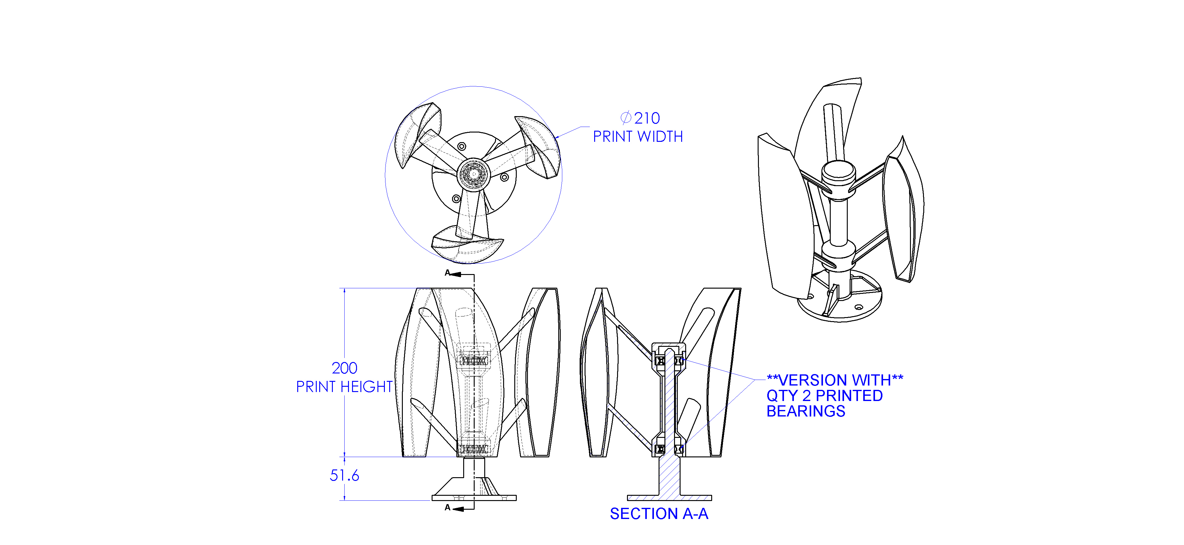 Archivo Stl Aerogenerador De Eje Vertical Pro Con O Sin Rodamientos